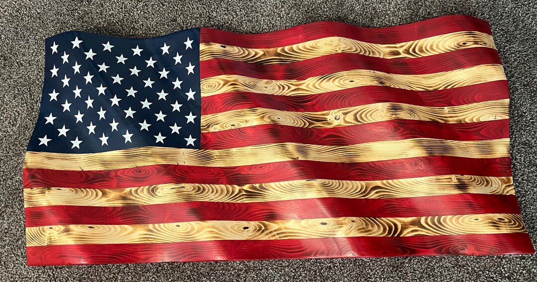 Waving Hand Carved Wood Wave United States Flag Wavy - Etsy