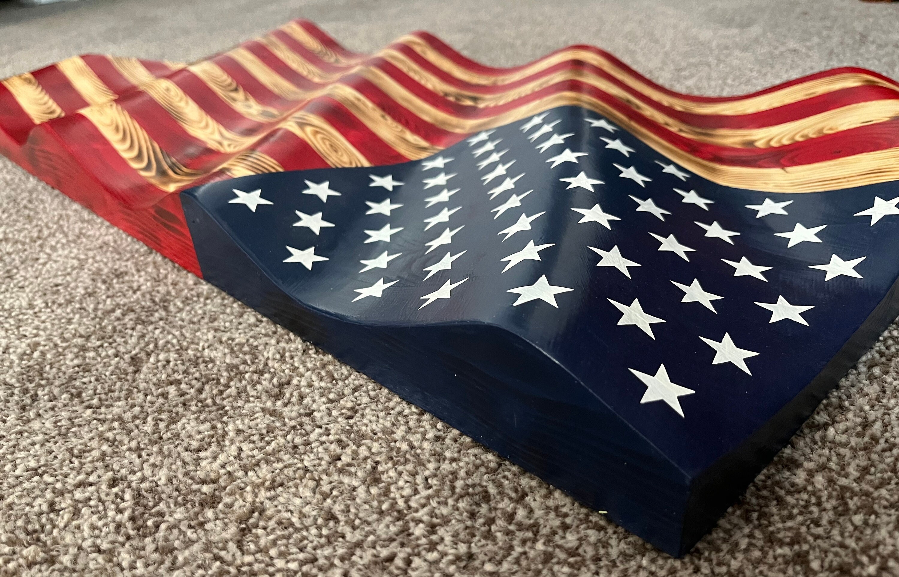 Waving Hand Carved Wood Wave United States Flag Wavy - Etsy