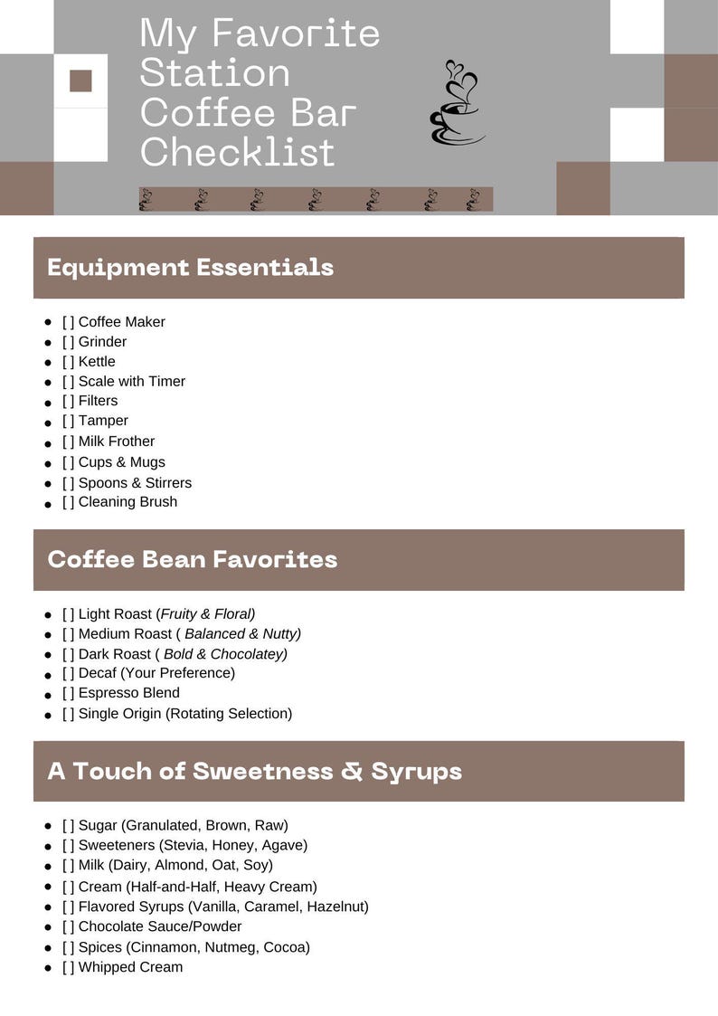 Coffee Bar Checklist - Etsy