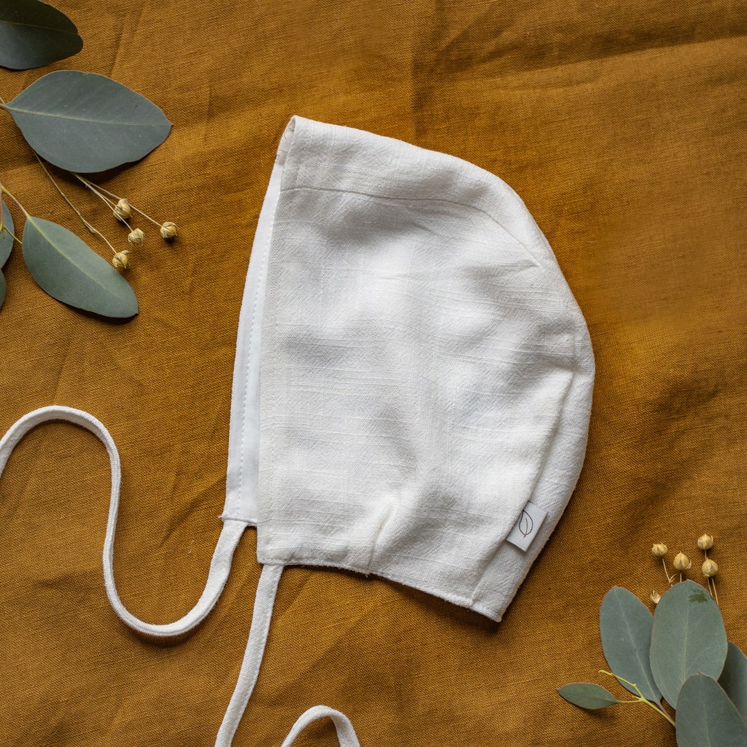 Baby Boy Bonnet, Linen Bonnet, Newborn Bonnet, Baptism Hat, Christening ...
