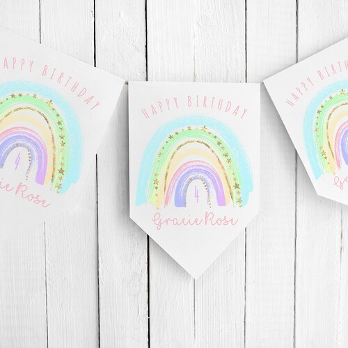 Rainbow Birthday Banner Printable Party Decorations Editable - Etsy