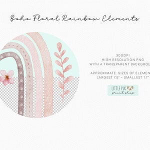 Floral Boho Rainbow Clipart PNG Instant Download, Boho Rainbows Digital ...