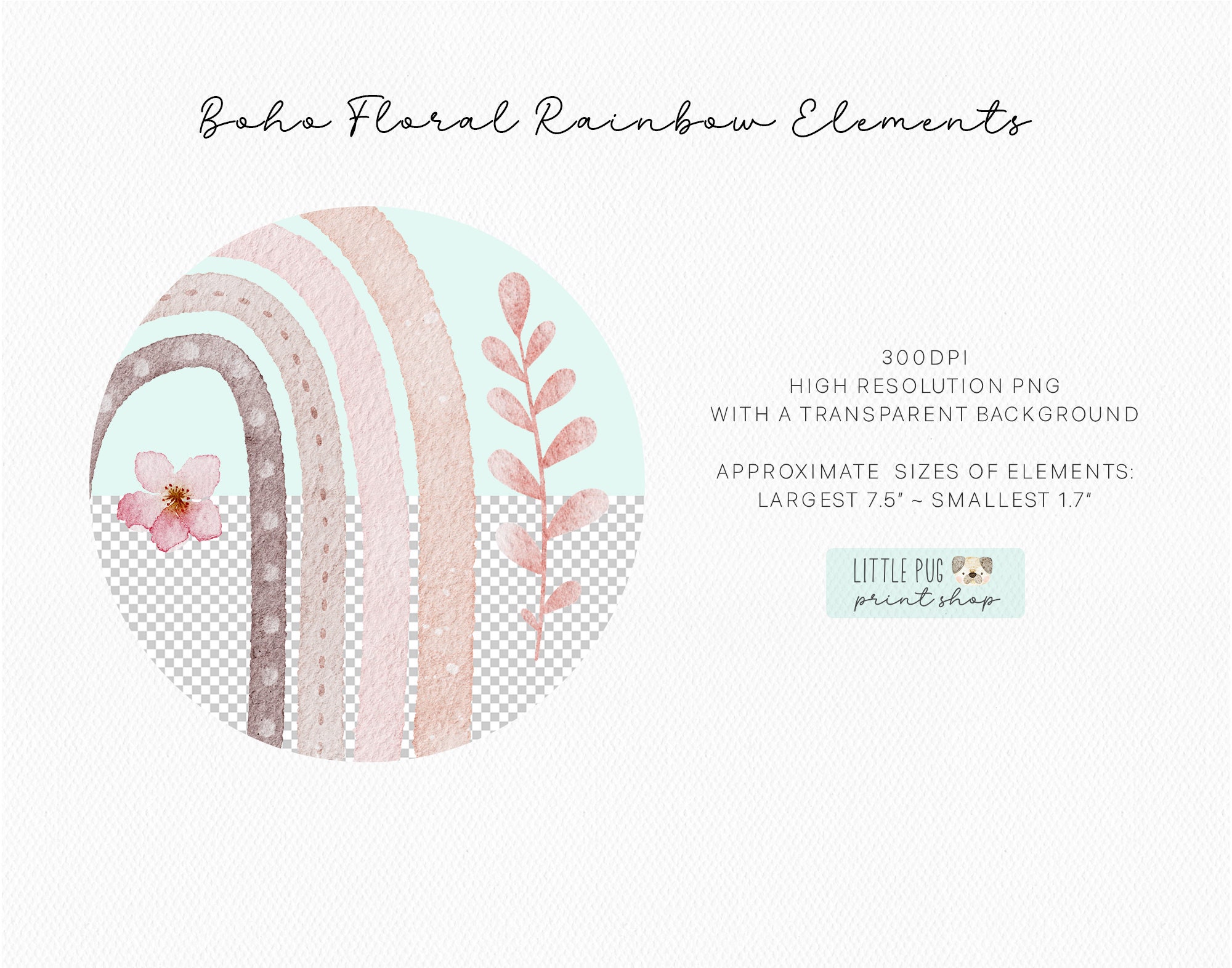 Floral Boho Rainbow Clipart PNG Instant Download, Boho Rainbows Digital ...