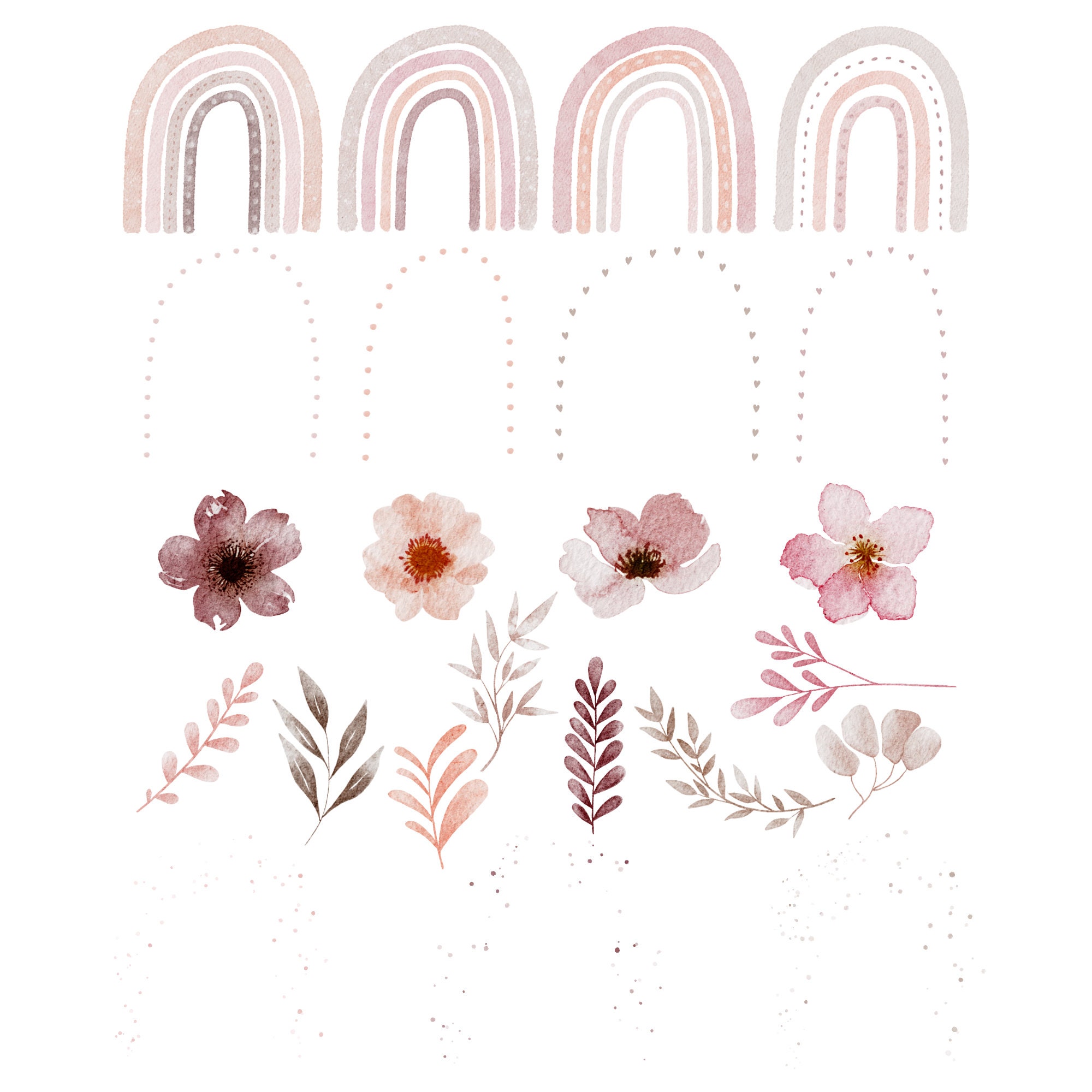 Floral Boho Rainbow Clipart PNG Instant Download, Boho Rainbows Digital ...
