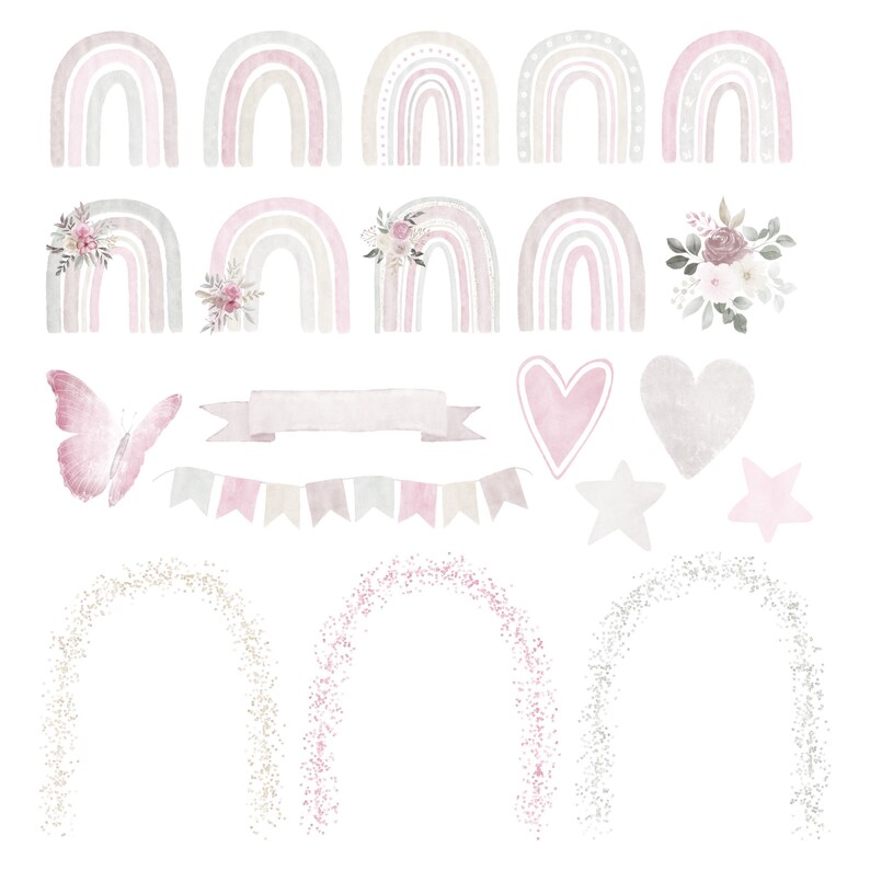 Floral Rainbow Clipart PNG Instant Download, Boho Rainbows Digital Clip ...