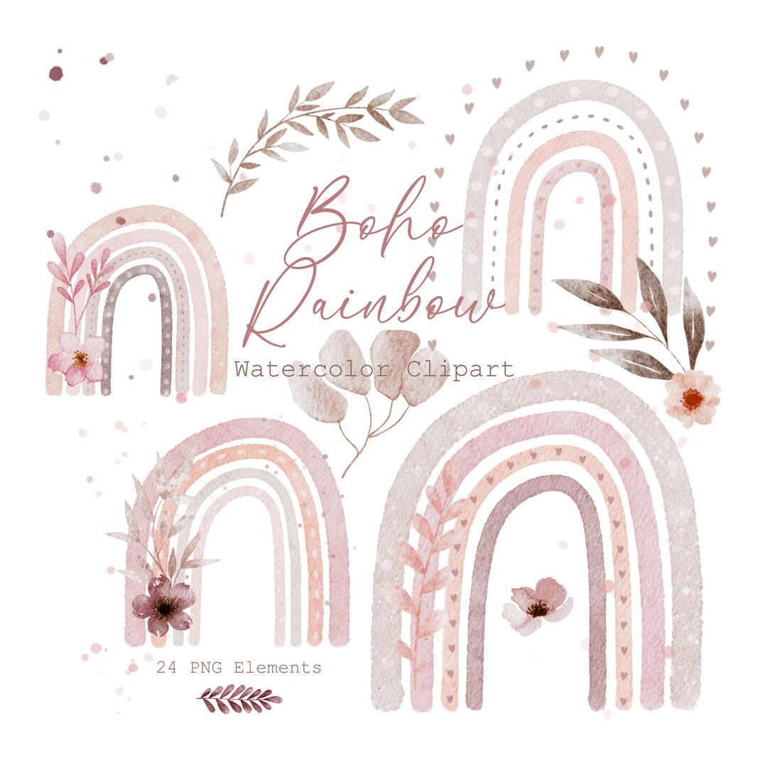 Floral Boho Rainbow Clipart PNG Instant Download, Boho Rainbows Digital ...