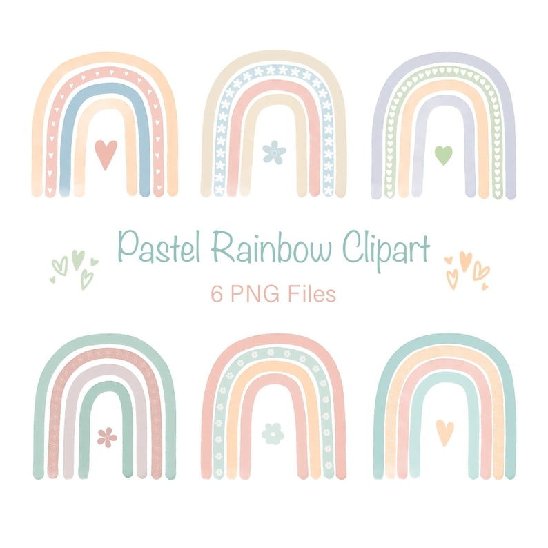 Pastel Rainbow Clipart, Instant Download, Rainbows Digital Clip Art Set ...