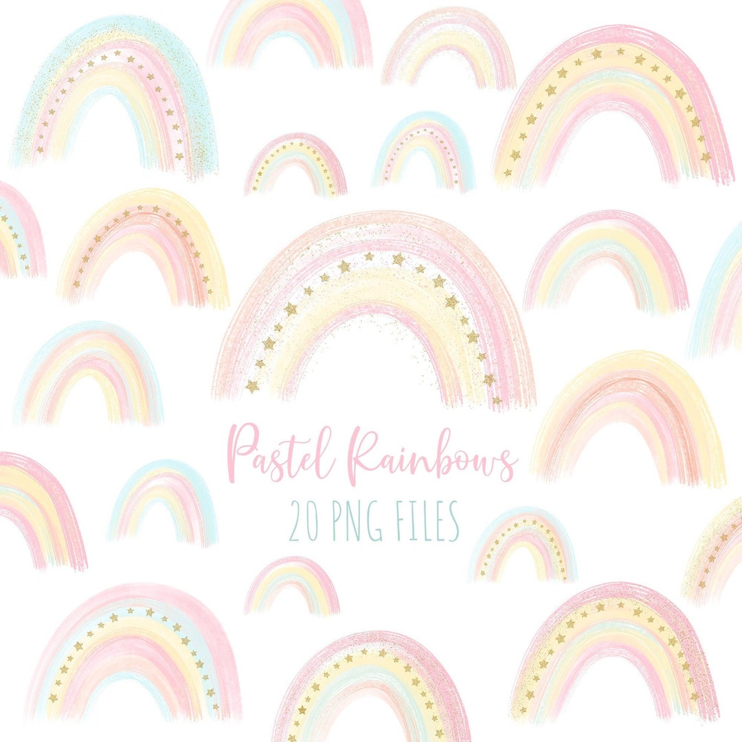 Pastel Rainbow Clipart, Instant Download, Rainbows Digital Clip Art Set ...