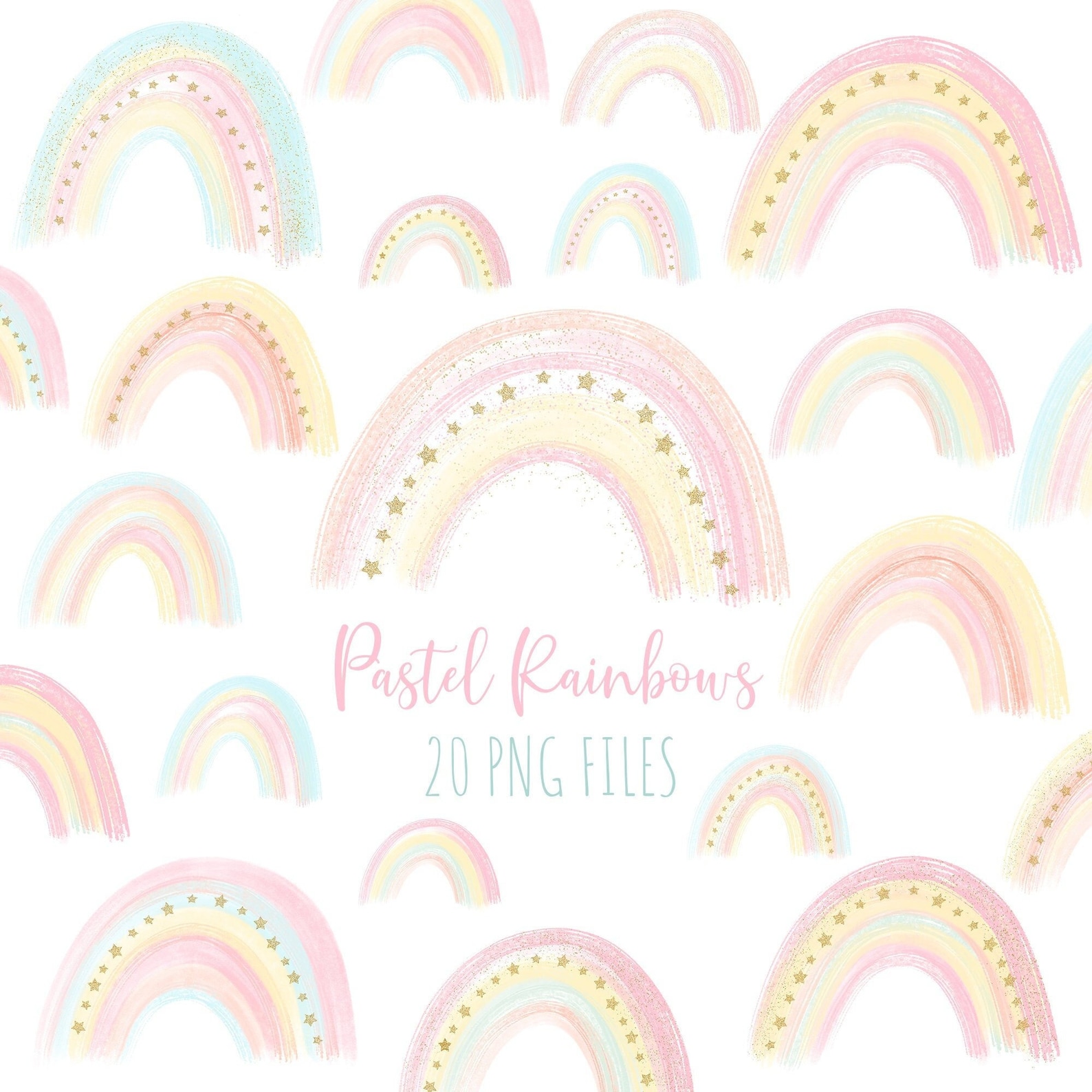 Pastel Rainbow Clipart, Instant Download, Rainbows Digital Clip Art Set ...