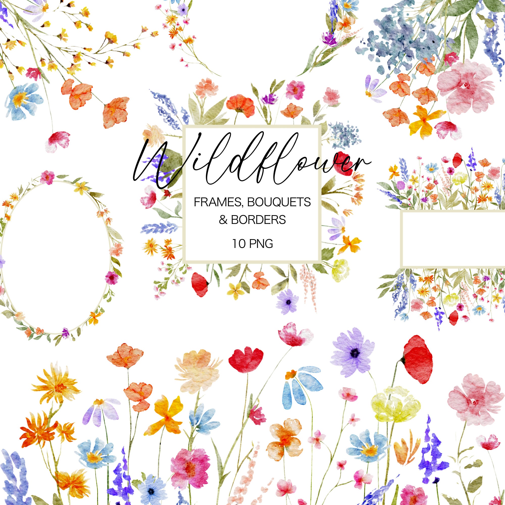 Watercolour Wildflower Floral Frames Bouquets Border Clipart PNG ...