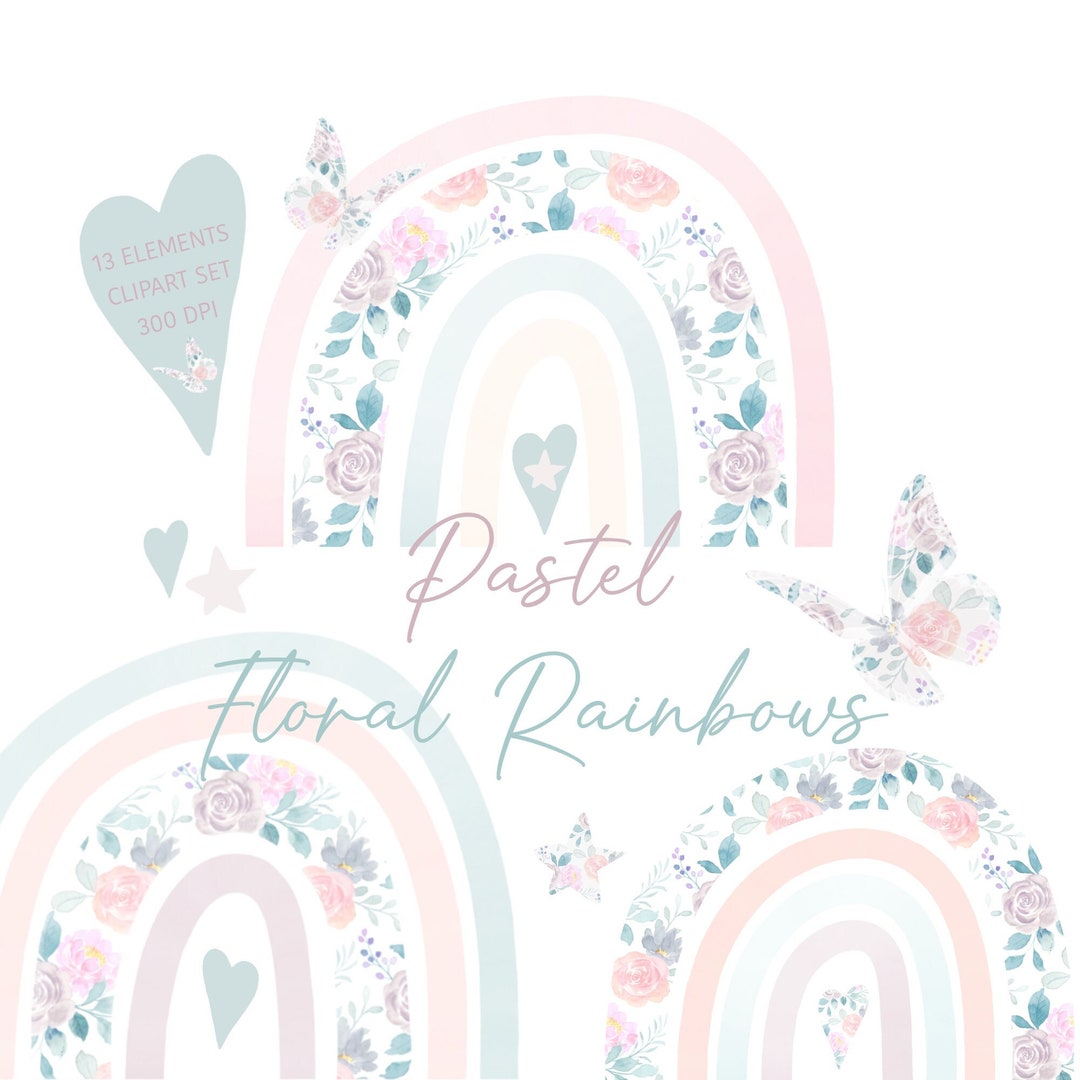Floral Pastel Rainbow Clipart, Instant Download, Boho Rainbows Digital ...