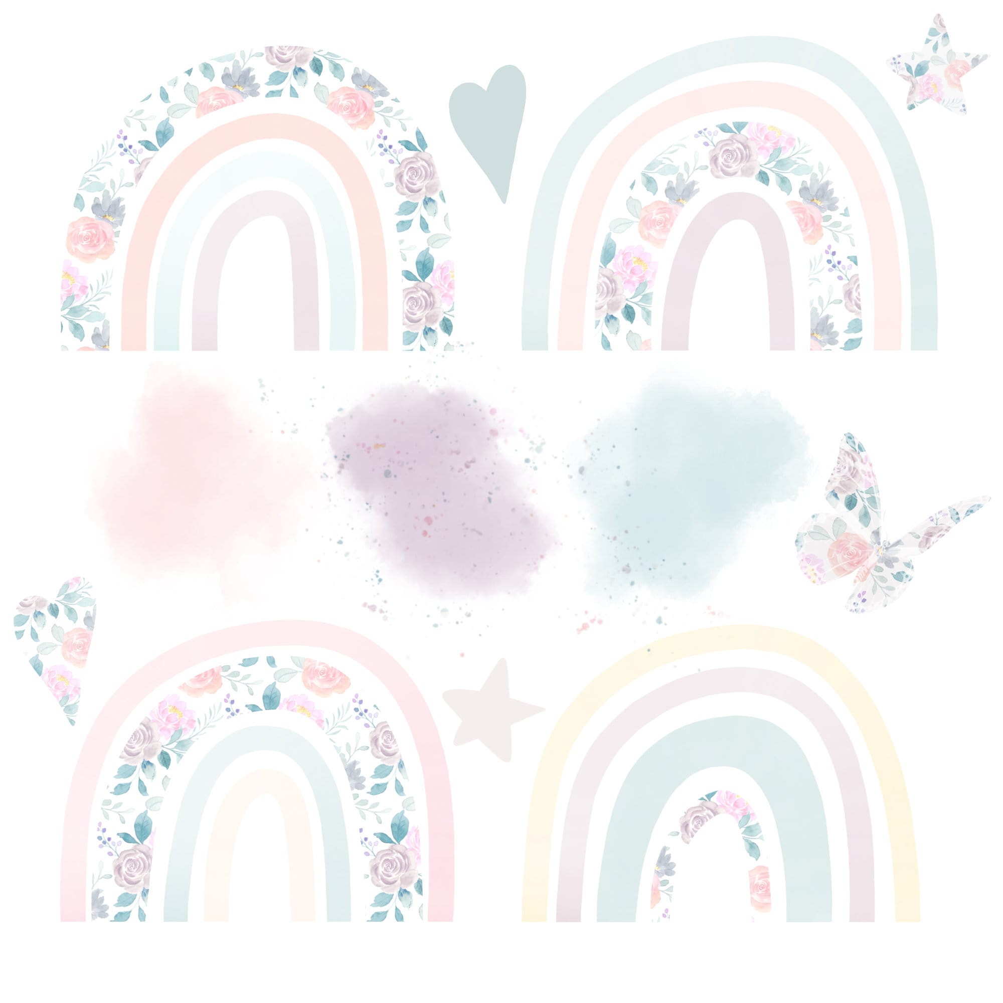 Floral Pastel Rainbow Clipart, Instant Download, Boho Rainbows Digital ...