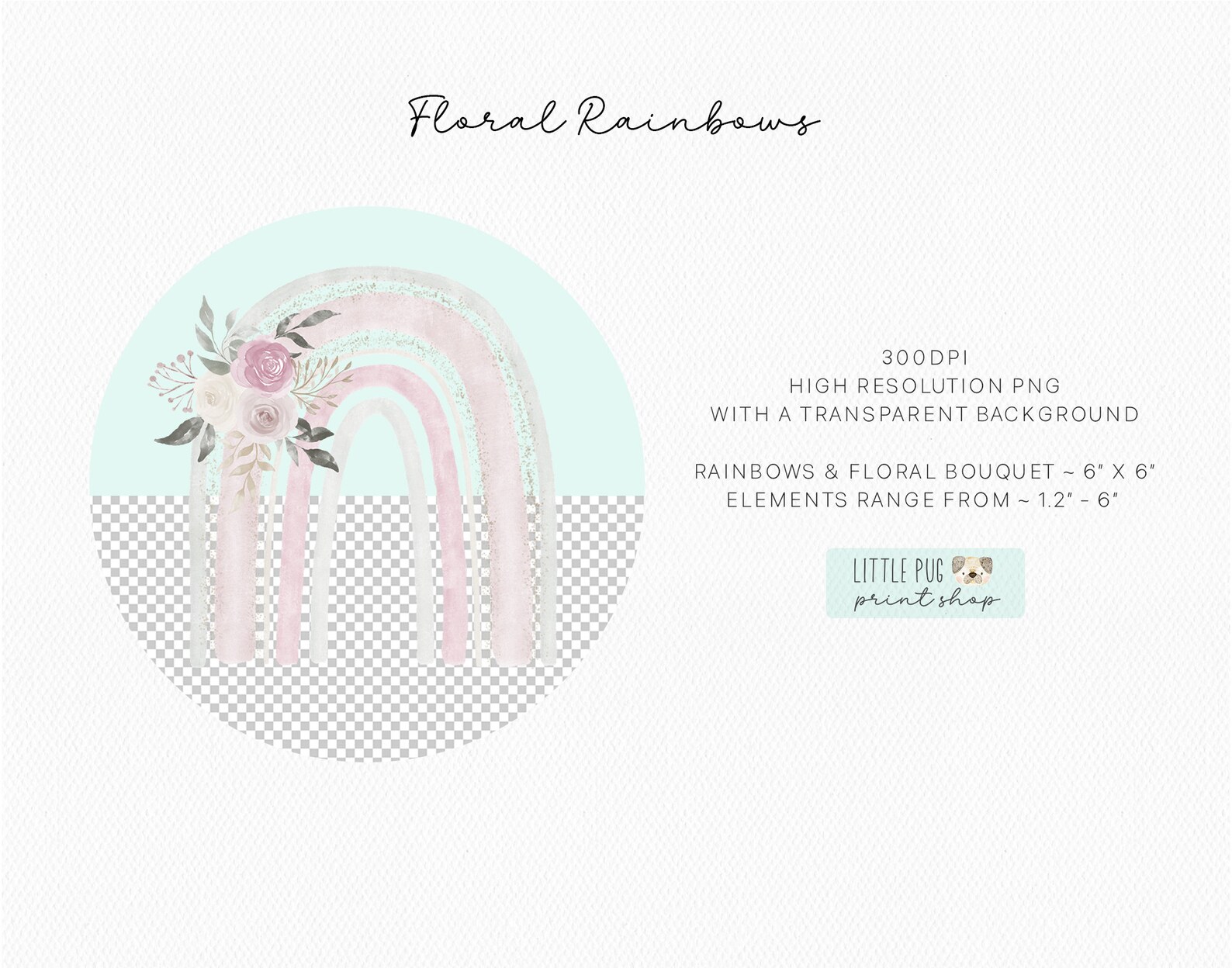 Floral Rainbow Clipart PNG Instant Download, Boho Rainbows Digital Clip ...