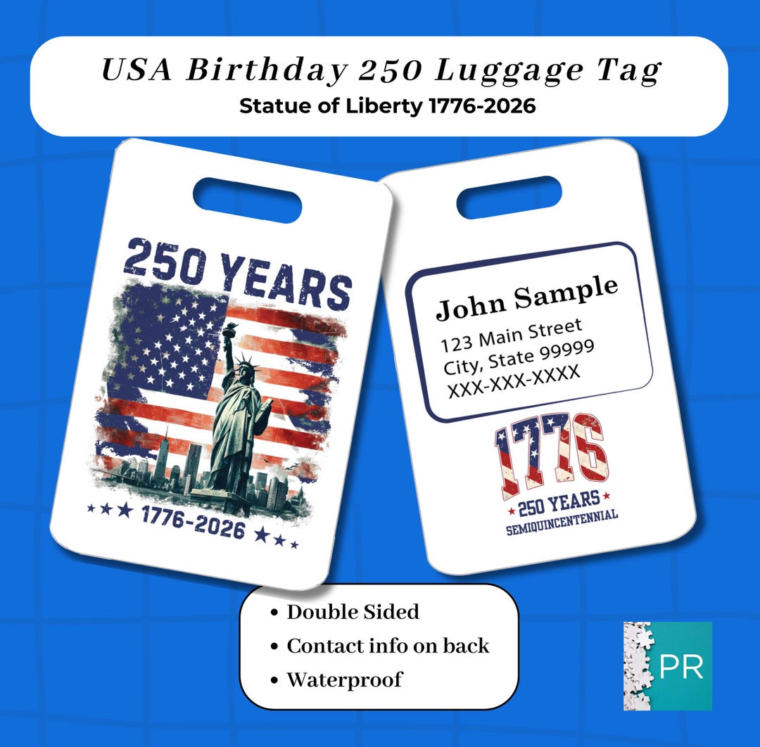USA Birthday 250 Personalized Luggage Tag, Statue of Liberty ...