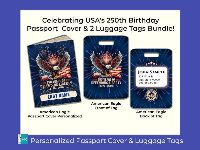 USA 250th Anniversary Passport Cover | Personalized Patriotic Luggage ...