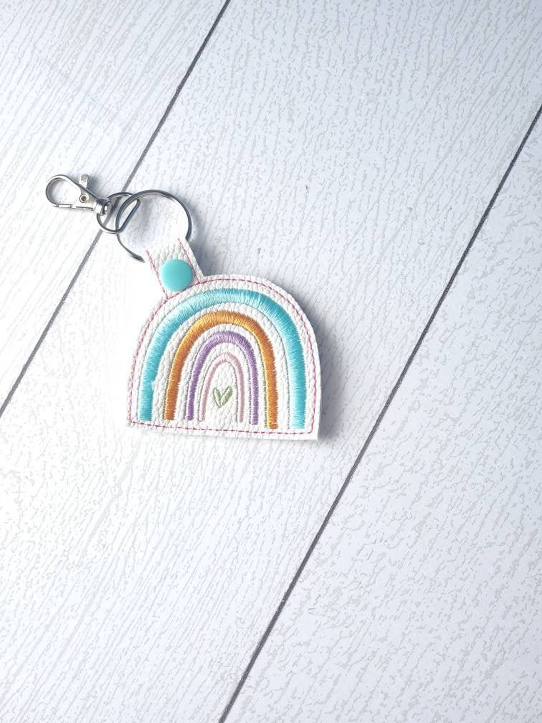 Llavero arcoíris bordado, lengüeta a presión para llaves, accesorios ...