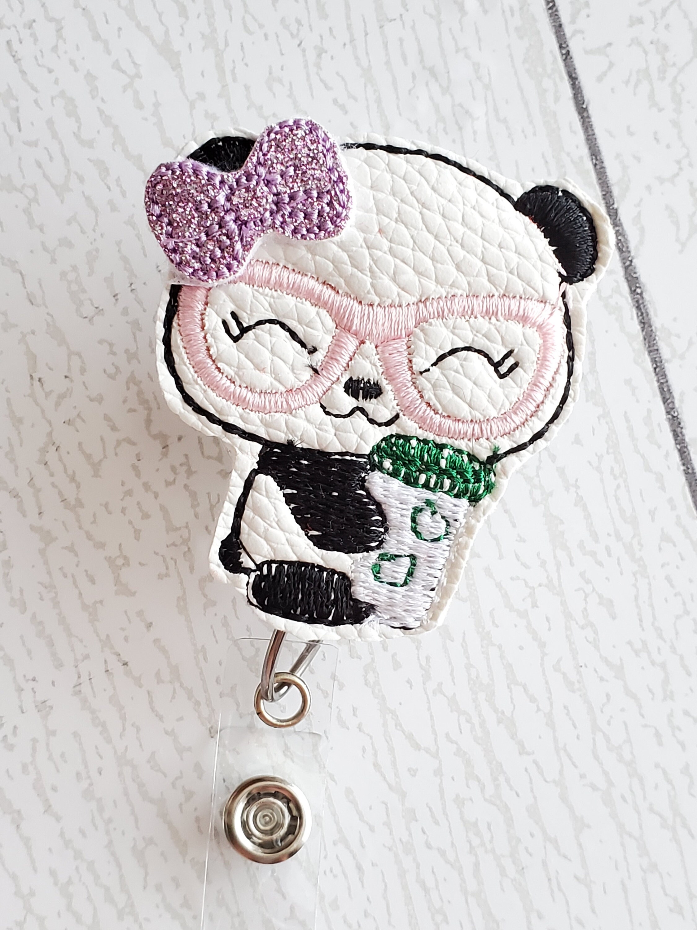 Cute Panda With Coffee Retractable Badge Reel With Alligator - Etsy
