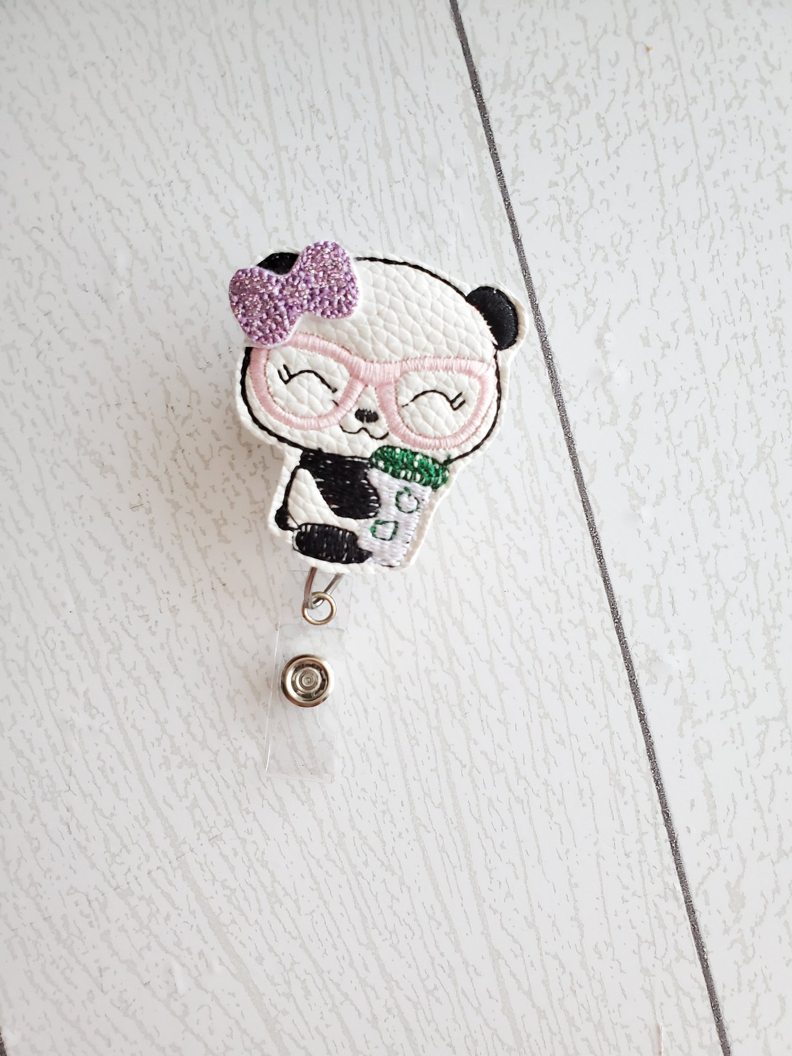 Cute Panda With Coffee Retractable Badge Reel With Alligator - Etsy