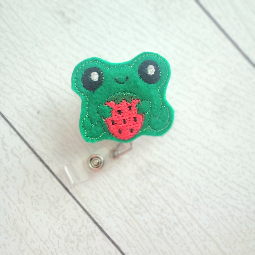 Frog Badge Reel, Frog With Strawberry, Retractable Badge Reel, Nurse ...