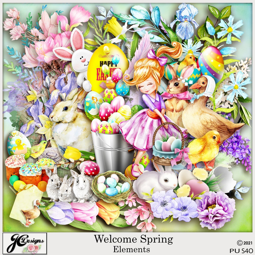 Digital Scrapbook Kit, Welcome Spring, 12x12, 300dpi, Digital Scrapbook ...