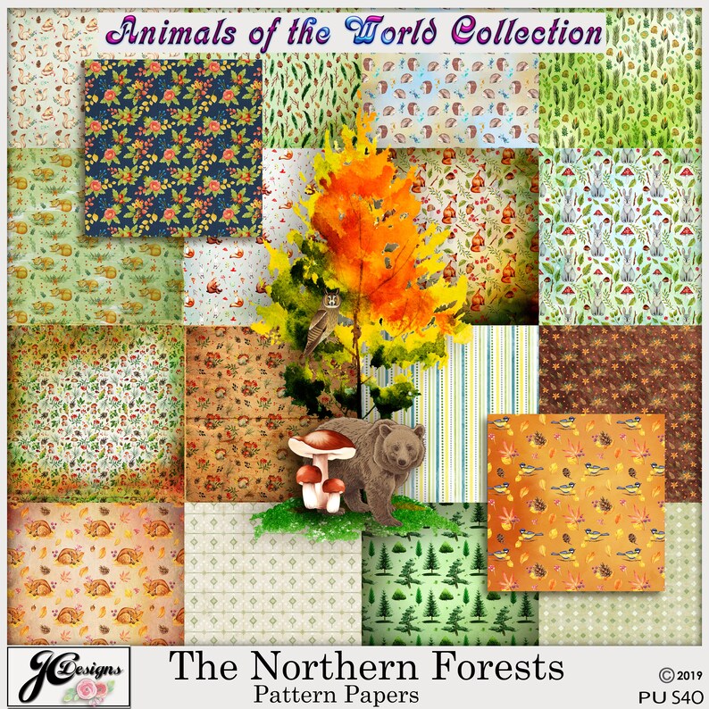 Digital Scrapbook Kit, Animals of the Northern Forests, 12x12, 300dpi ...