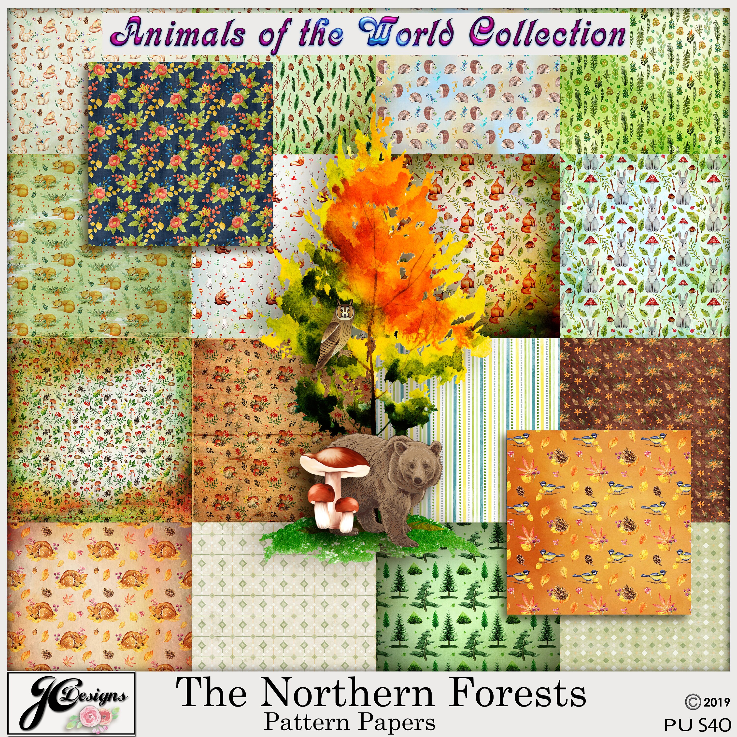 Digital Scrapbook Kit, Animals of the Northern Forests, 12x12, 300dpi ...