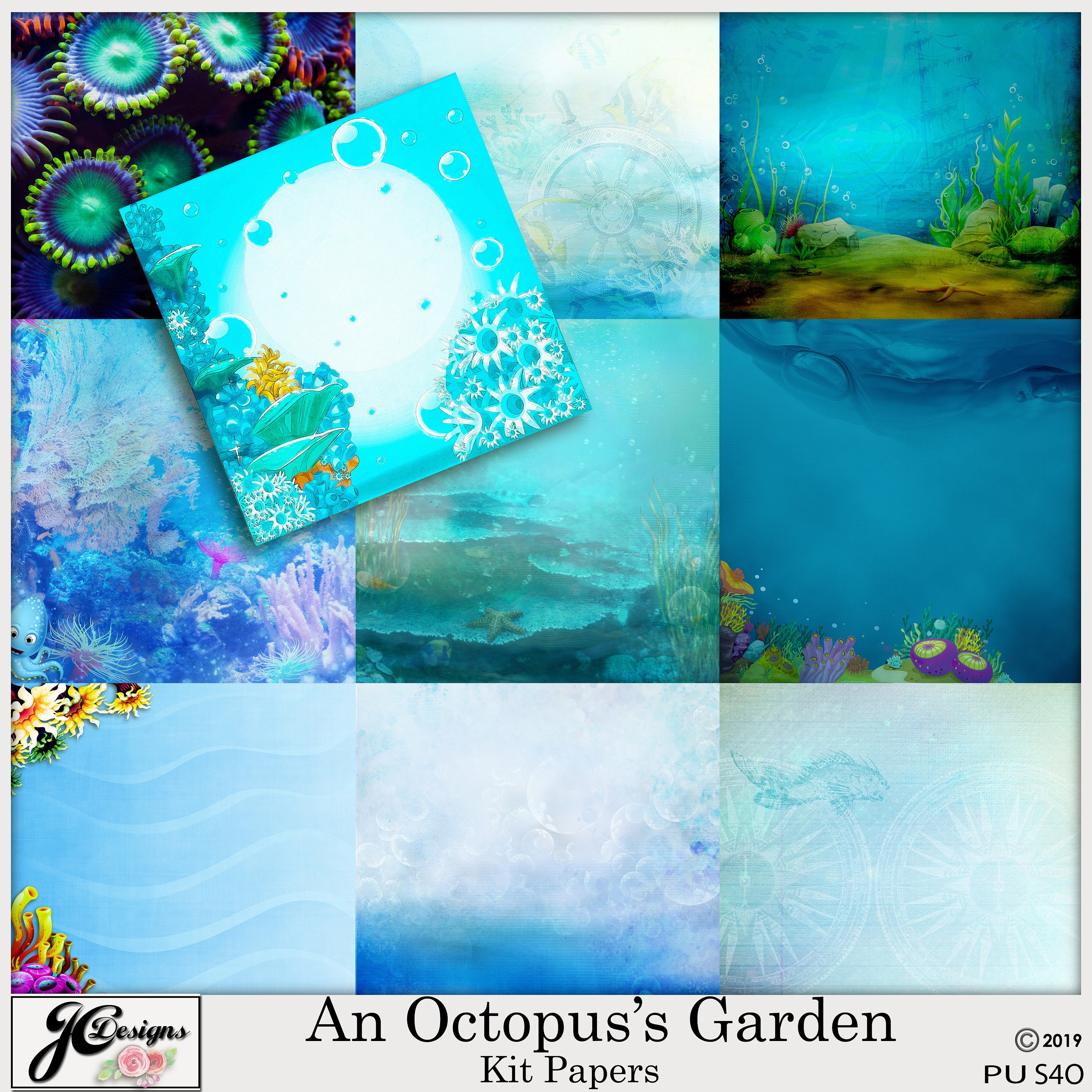 Digital Scrapbook Kit, an Octopuss Garden, 12x12, 300dpi, Digital ...