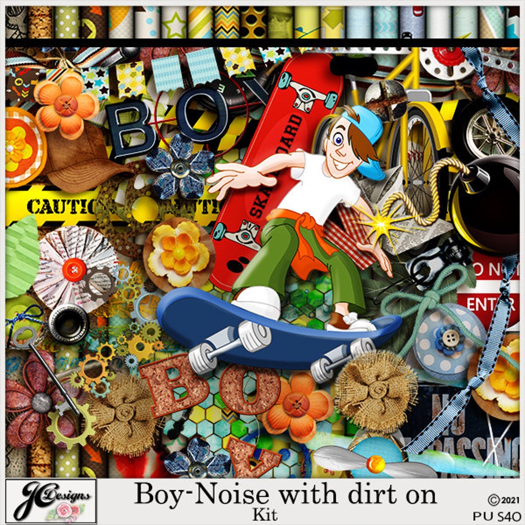 Digital Scrapbook Kit, Boy, Noise With Dirt on 12x12, 300dpi, Digital ...