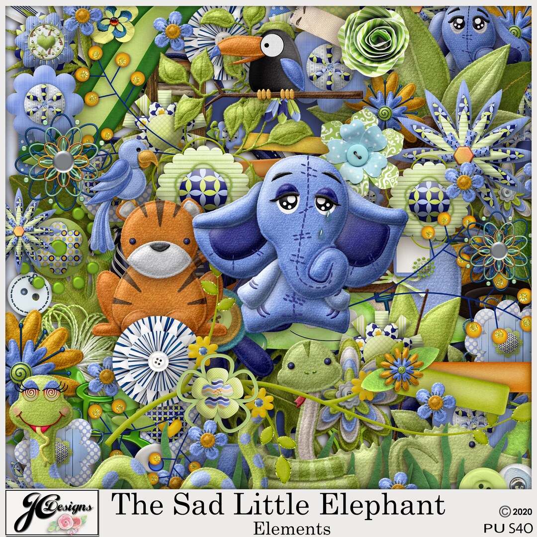 Digital Scrapbook Kit, the Sad Little Elephant, 12x12, 300dpi, Digital ...