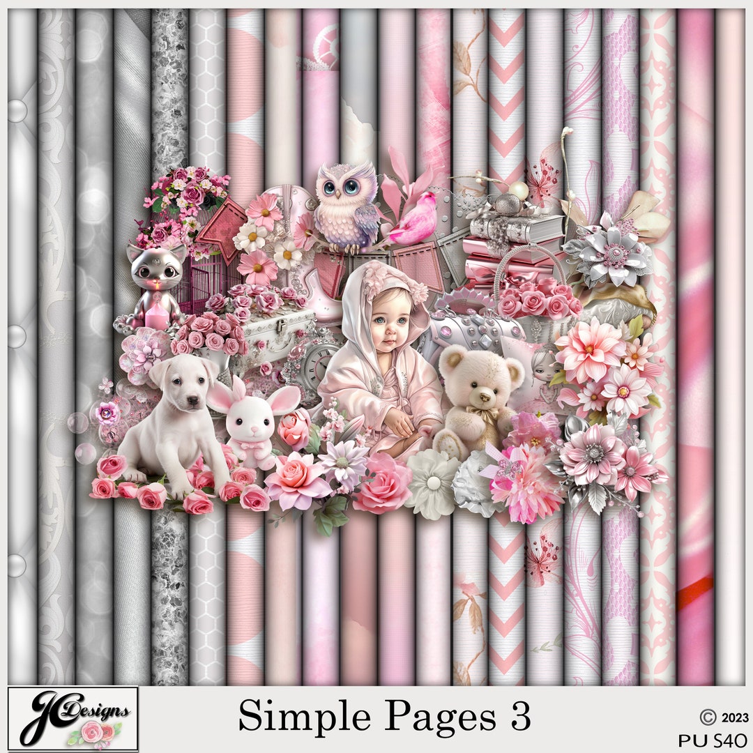 Digital Scrapbook Kit, Simple Pages 3, 12x12, 300dpi, Digital Scrapbook ...