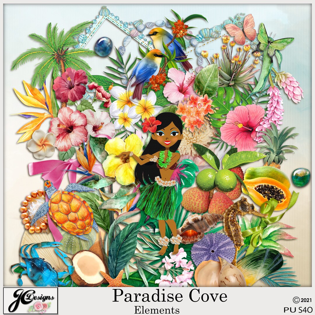 Digital Scrapbook Kit, Paradise Cove, 12x12, 300dpi, Digital Scrapbook ...
