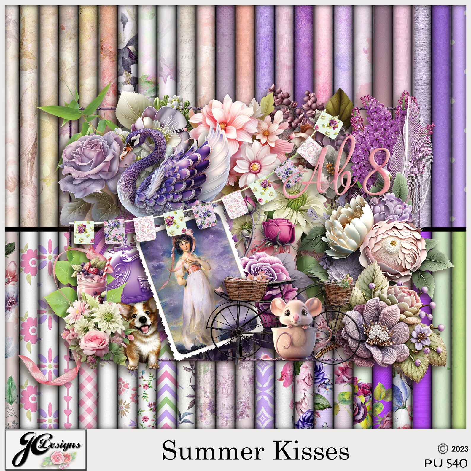 Digital Scrapbook Kit, Summer Kisses, 12x12, 300dpi, Digital Scrapbook ...