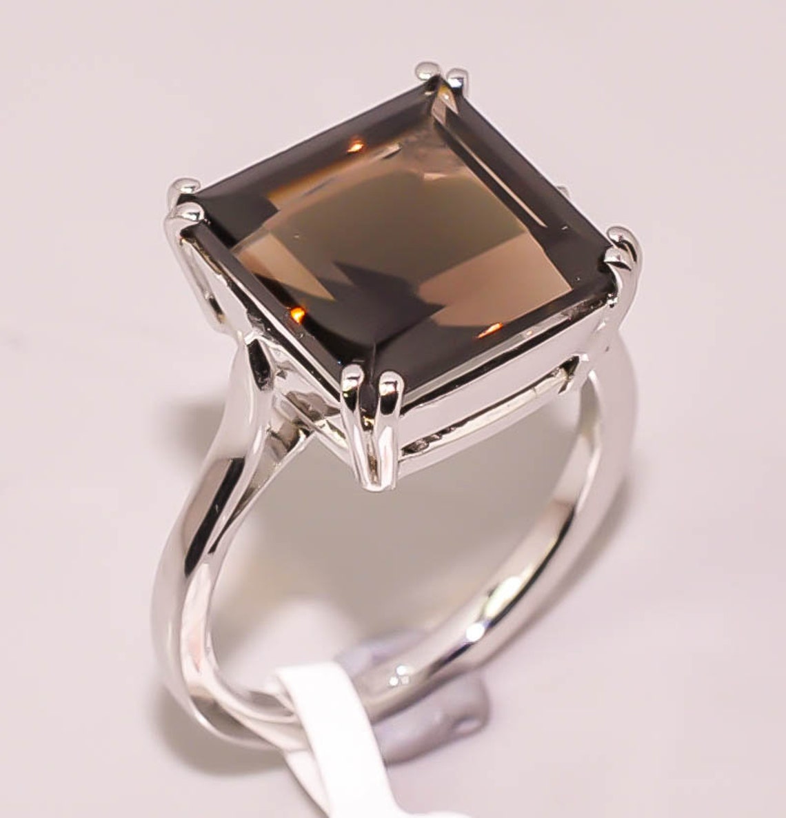 Natural Smokey Topaz Silver Ring Brown 13-14 MM Square Stone | Etsy
