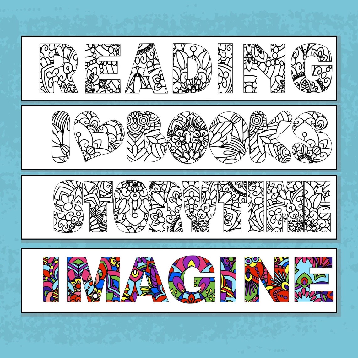 Mandala Word Art Coloring Bookmarks Printable Bookmarks to Color Set of ...