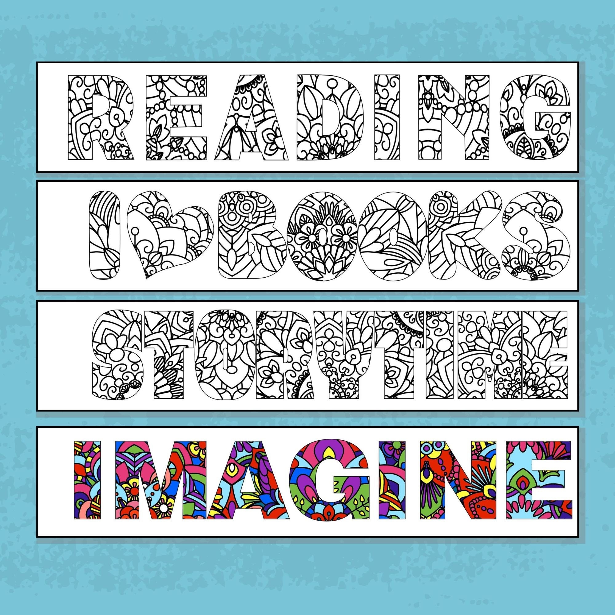 Mandala Word Art Coloring Bookmarks Printable Bookmarks to Color Set of ...
