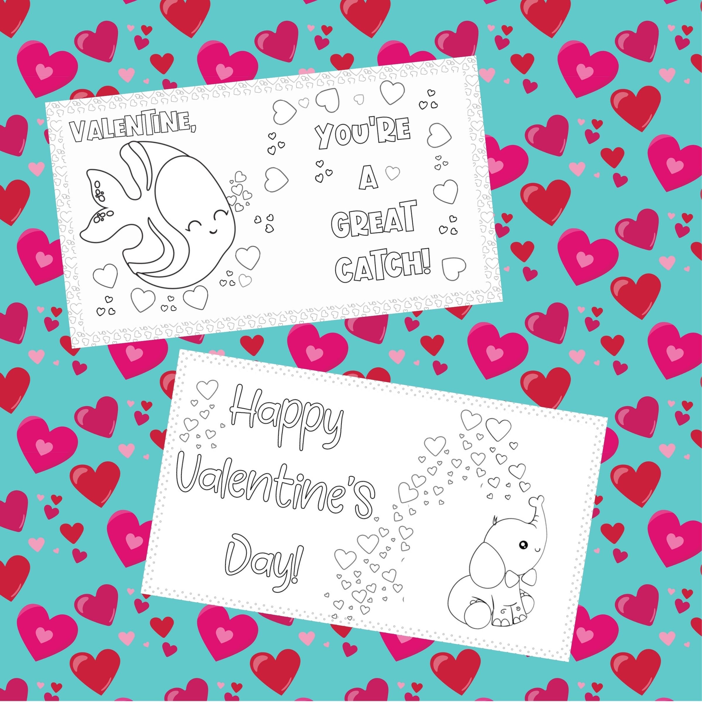 Kids Coloring Valentine's Day Cards - Etsy