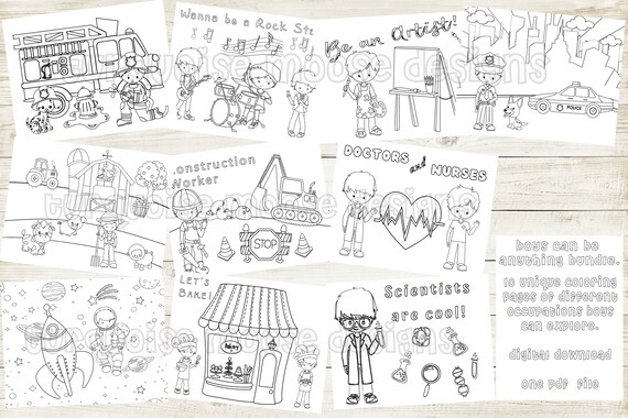 Career Day Coloring Pages for Boys Preschool Kindergarten | Etsy