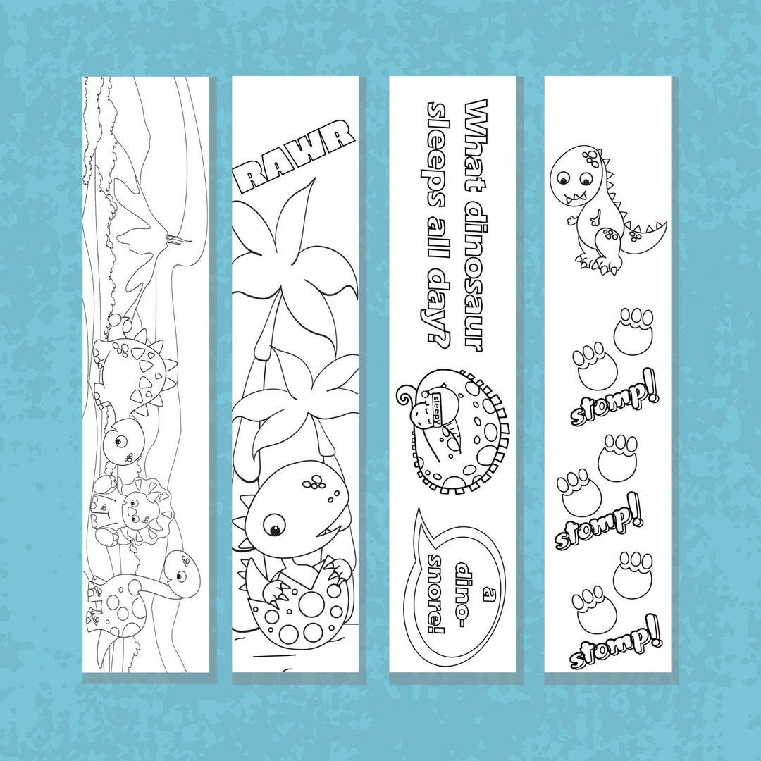 Dinosaur Coloring Bookmarks printable Bookmarks for Coloring Digital ...
