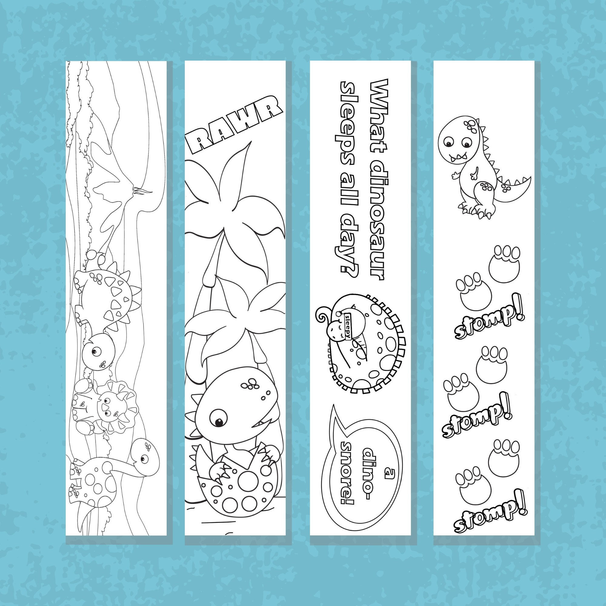 Dinosaur Coloring Bookmarks printable Bookmarks for Coloring - Etsy