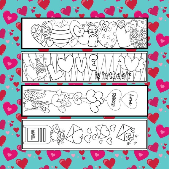 Gnome Valentine's Day Coloring Printable Bookmarks | Etsy