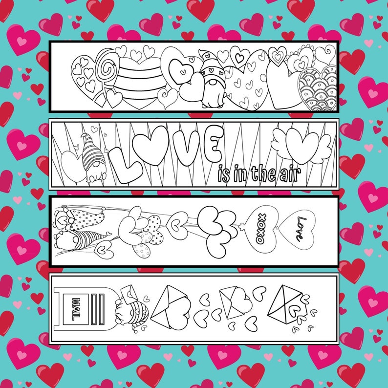 Gnome Valentine's Day Coloring Printable Bookmarks, Preschool ...
