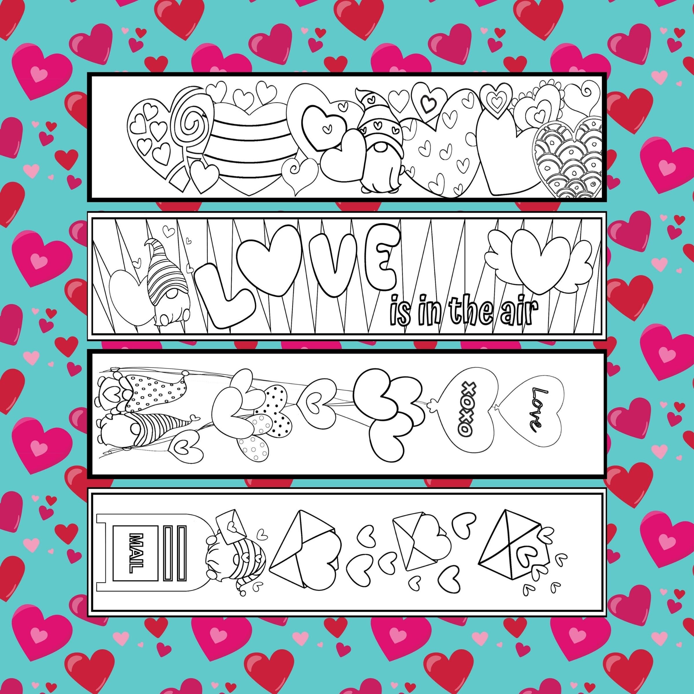 Gnome Valentine's Day Coloring Printable Bookmarks, Preschool ...