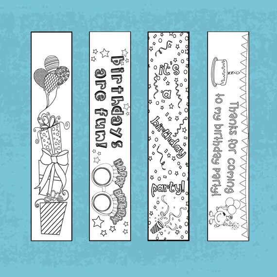 Birthday Coloring Bookmarks Printable Bookmarks to Color | Etsy