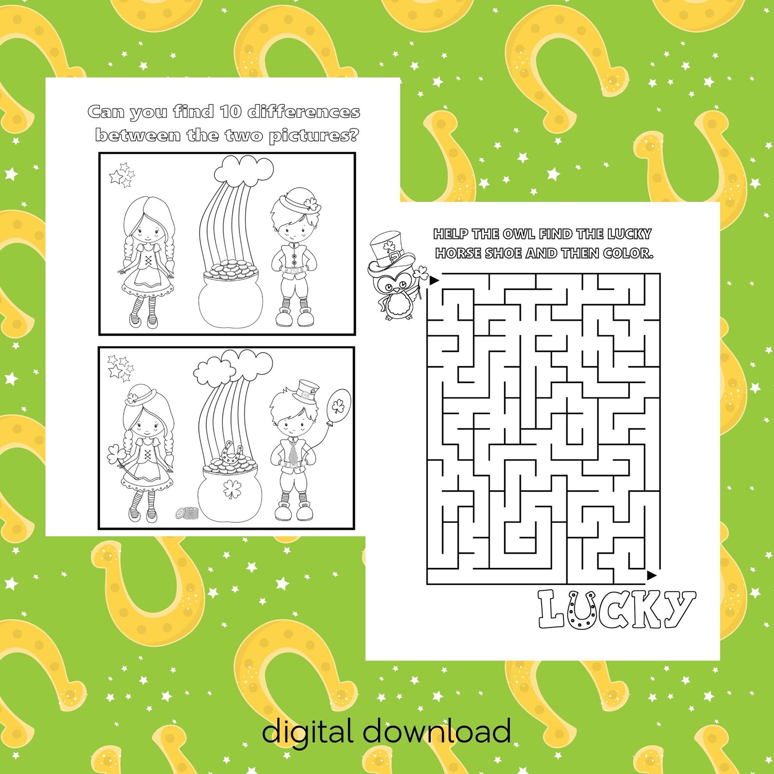 St Patricks Day Coloring Activity Pages for Kids - Etsy