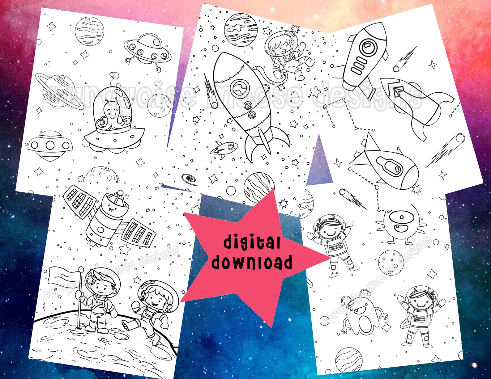 Astronauts in Outer Space Coloring Pages Printable Pages to Color ...