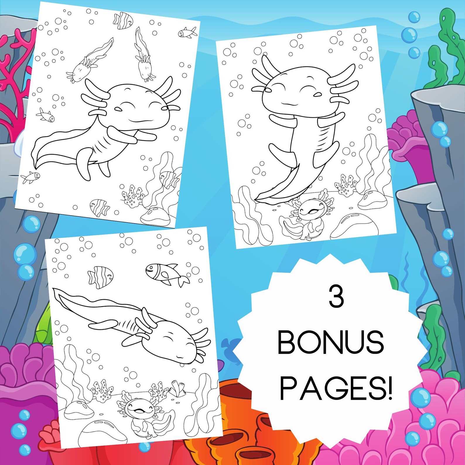 Axolotl Kids Coloring Pages Printable Coloring Pages - Etsy