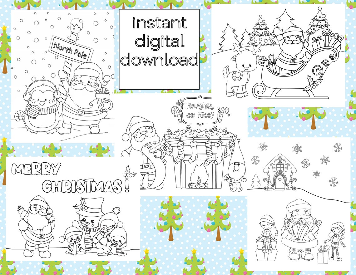 Santa Claus and Friends Coloring Pages for Kids Printable - Etsy