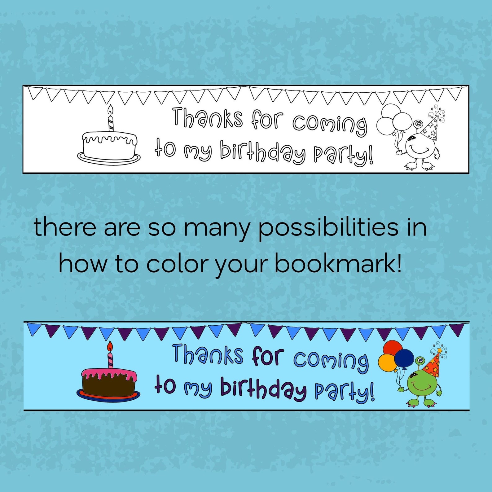 Birthday Coloring Bookmarks Printable Bookmarks to Color Birthday Party ...