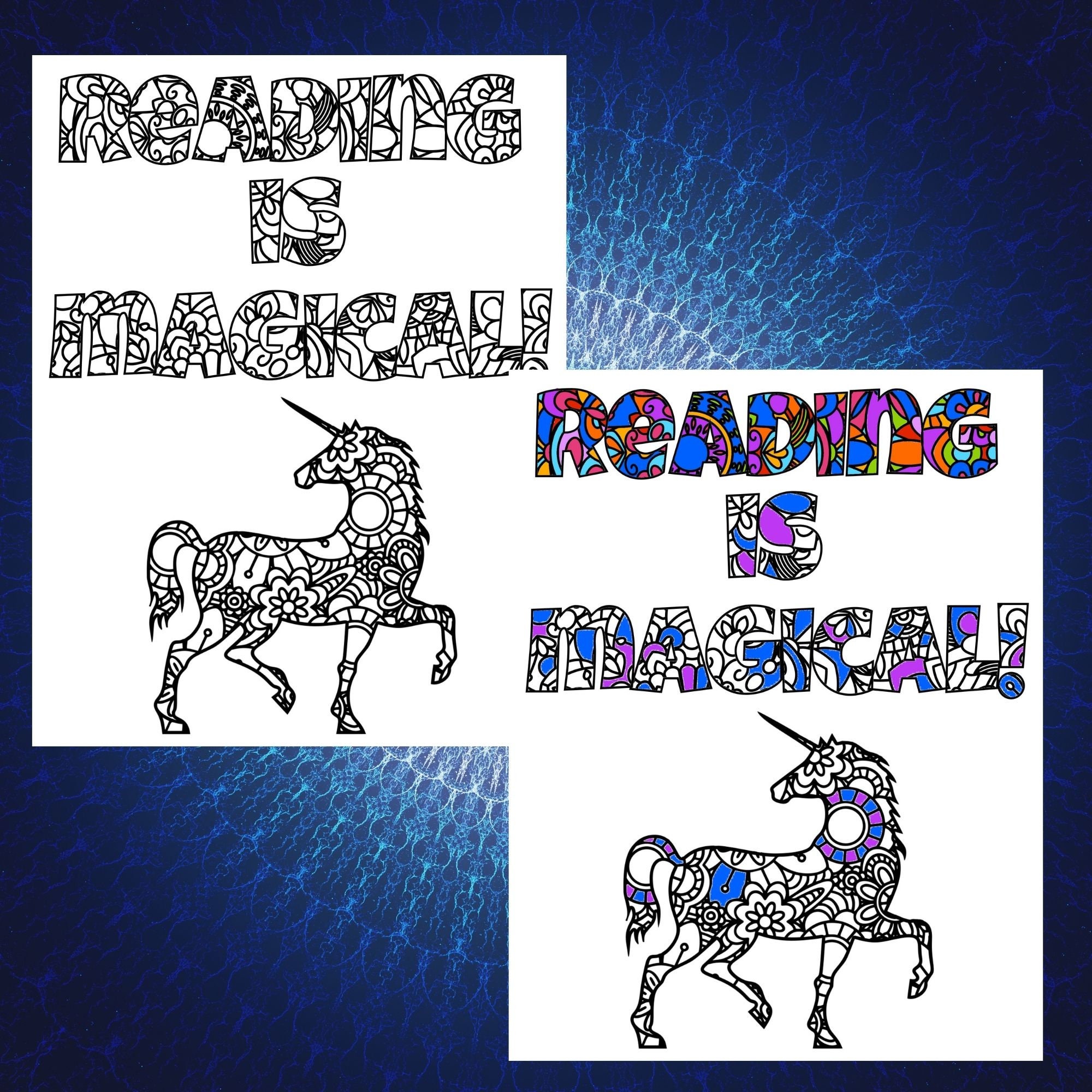 Mandala Word Art Coloring Pages - Book Lovers Coloring Sheets - Etsy