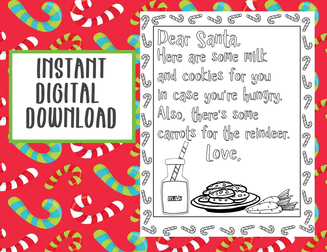 Santa's Milk and Cookies Letter, Christmas Sweets Printable Coloring ...